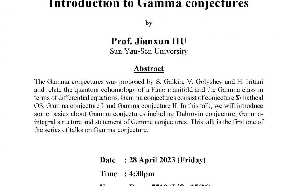 Department of Mathematics - Seminar on Pure Mathematics - Introduction to Gamma conjectures ...